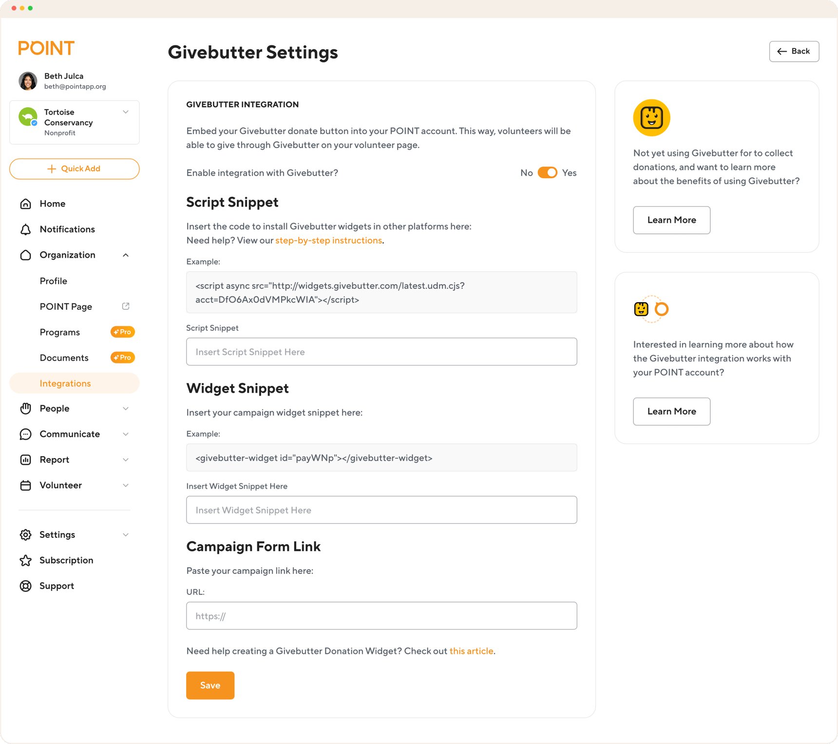 Givebutter Integration